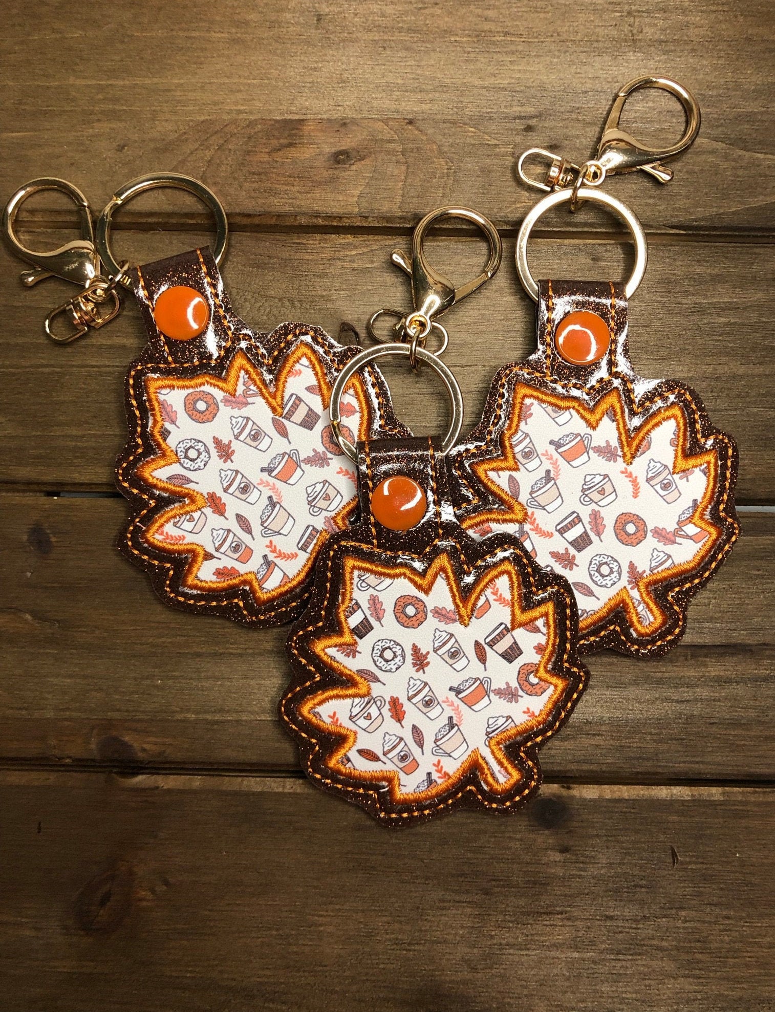 Fall Leaf and Acorn Embroidered Keychains Glitter Keychain - Etsy
