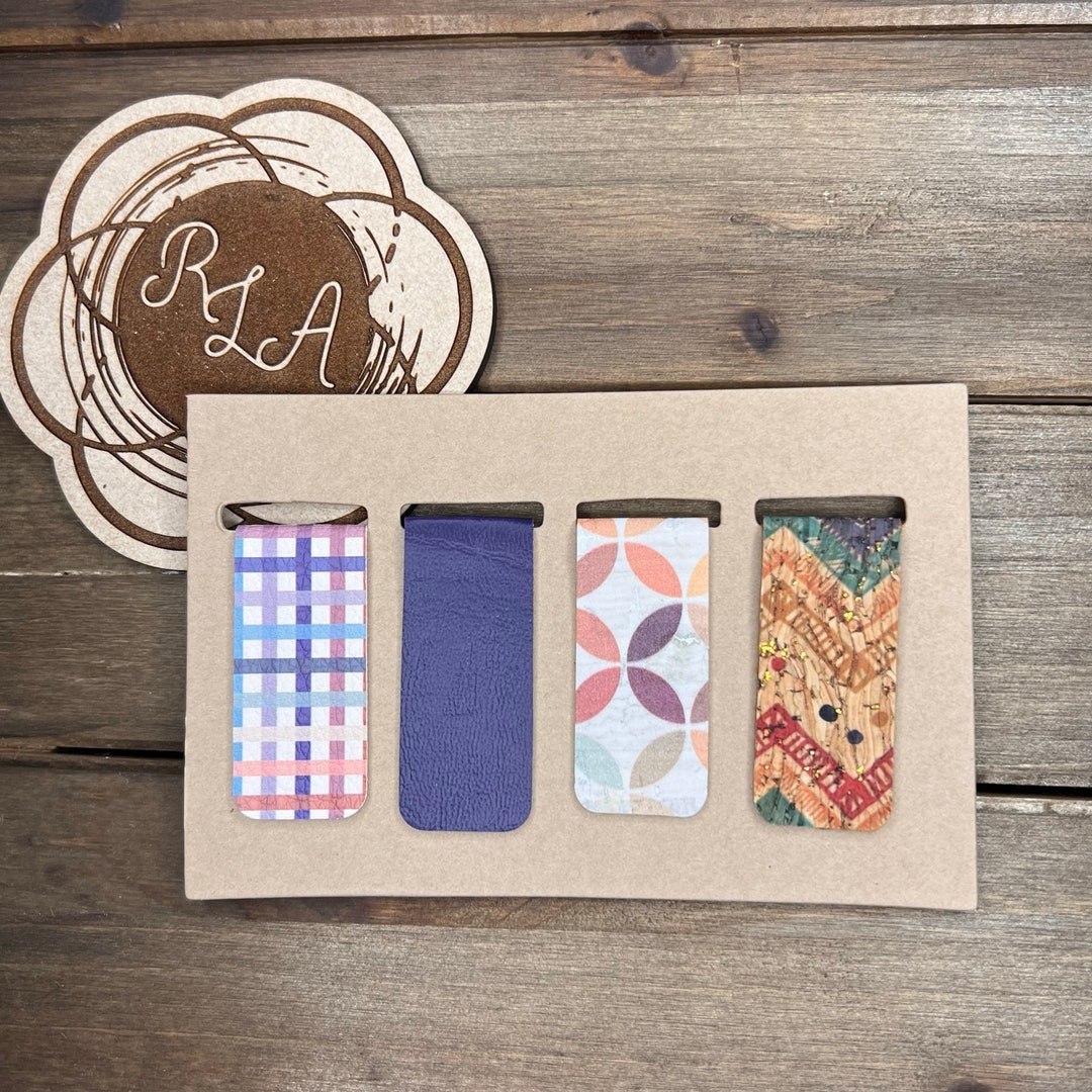 Magnetic Bookmarks Set of 4 Faux Leather, Bookmark, Pretty Magnetic ...