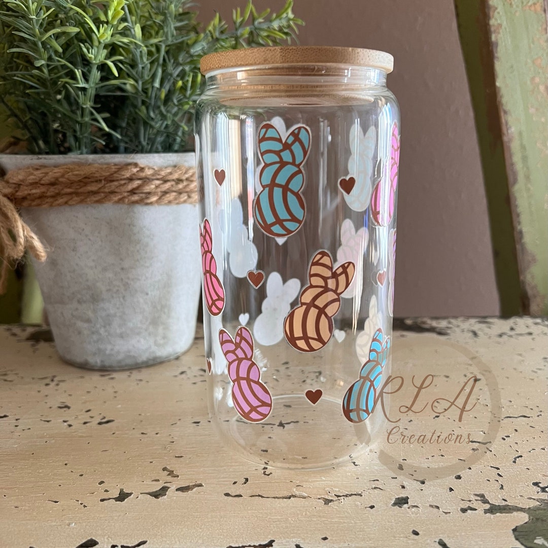 Concha Easter Bunny Glass Can Cup - Iced Coffee Glass, Cup With Lid ...