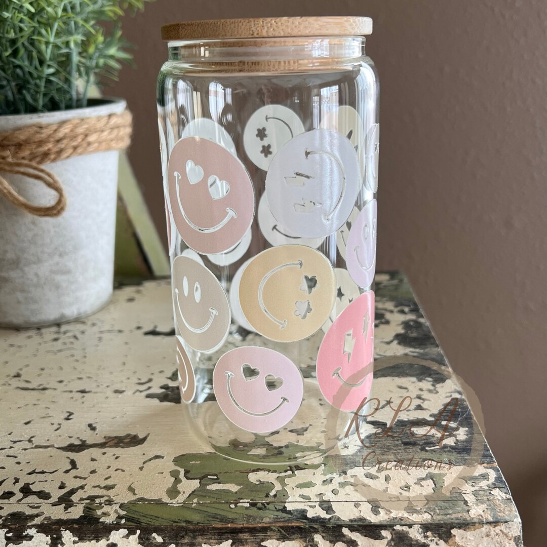 Smiley Face Glass Can Iced Coffee Glass, Soda Can, Cute Beer Glass ...