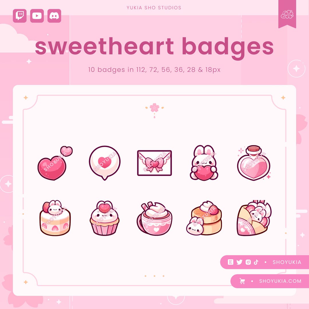 Sweetheart Twitch Sub Badges | Cute Stream Badges, Bit Badges, Channel ...