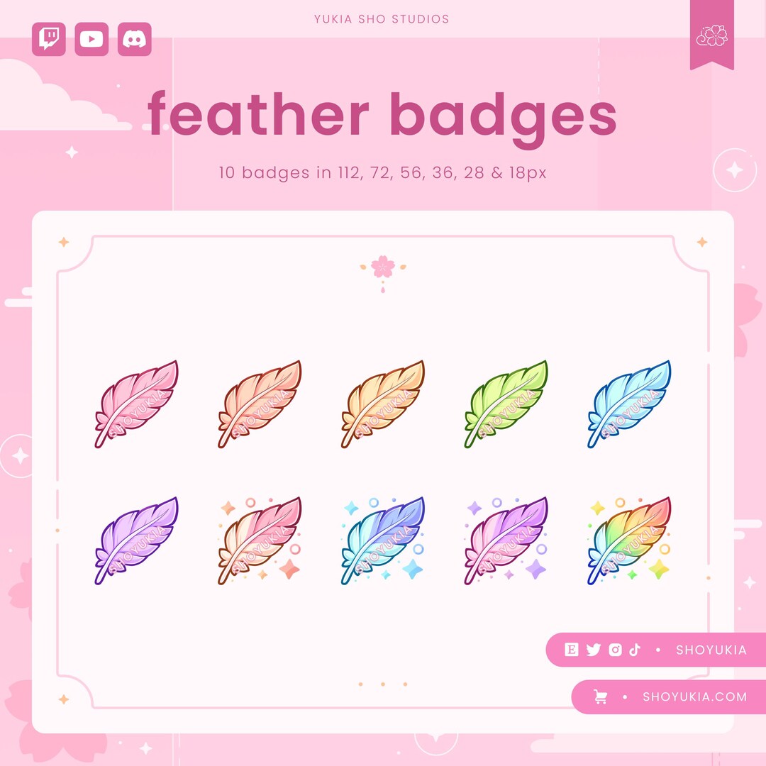 Feather Twitch Sub Badges | Cute Stream Badges, Bit Badges, Channel ...