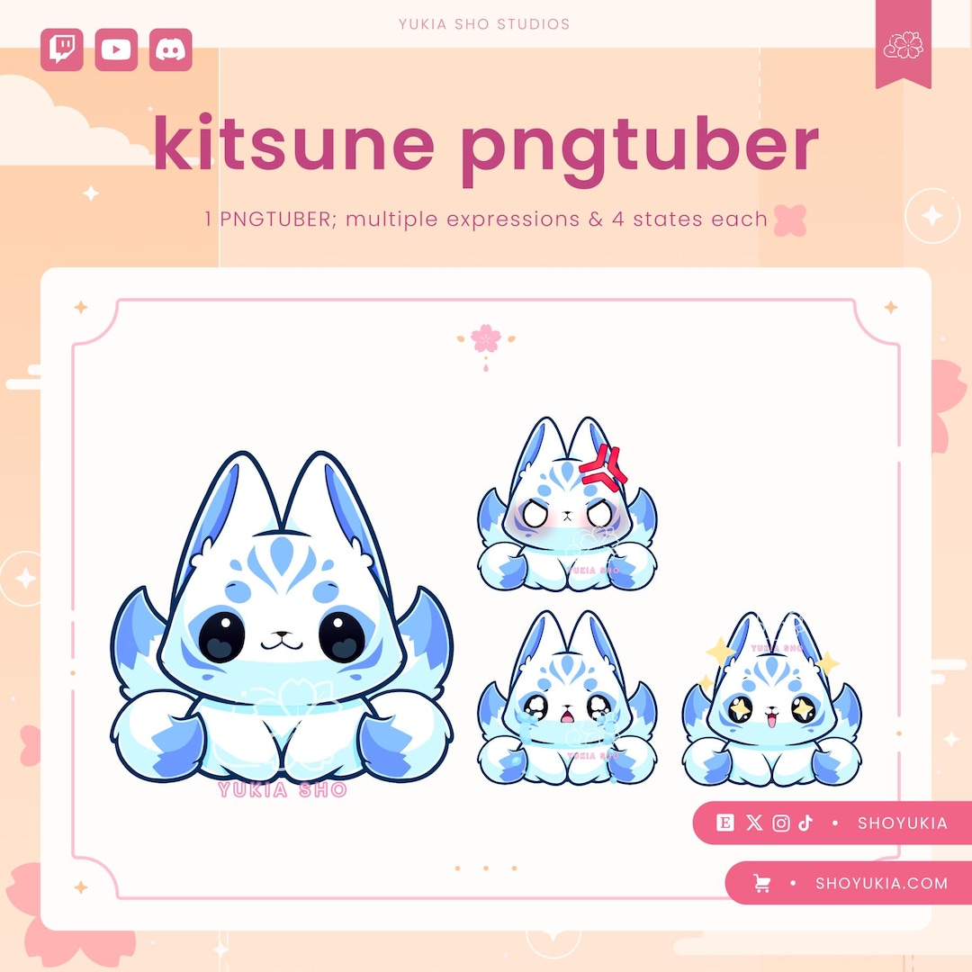 Blue Kitsune Pngtuber Model | Kawaii Vtuber Avatar for Streaming - Etsy