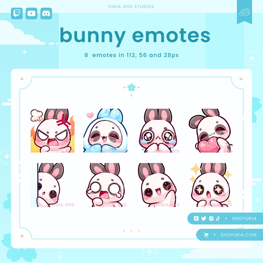 Bunny Twitch Emote Pack (black Spotted) | Cute Twitch Emotes | Cute ...