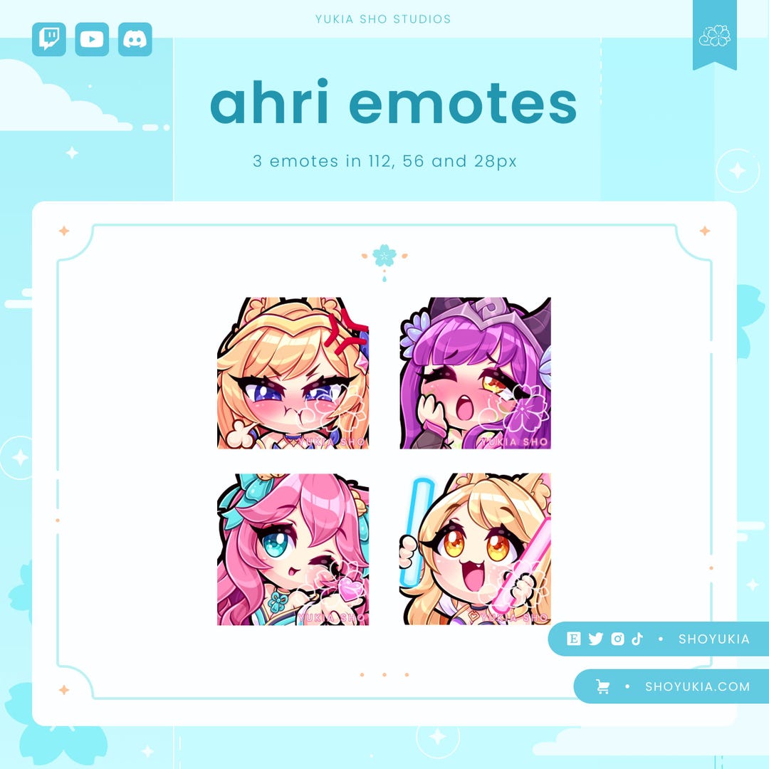 Ahri Twitch Emote Pack | Cute Lol Emotes for Streamers, Youtube ...