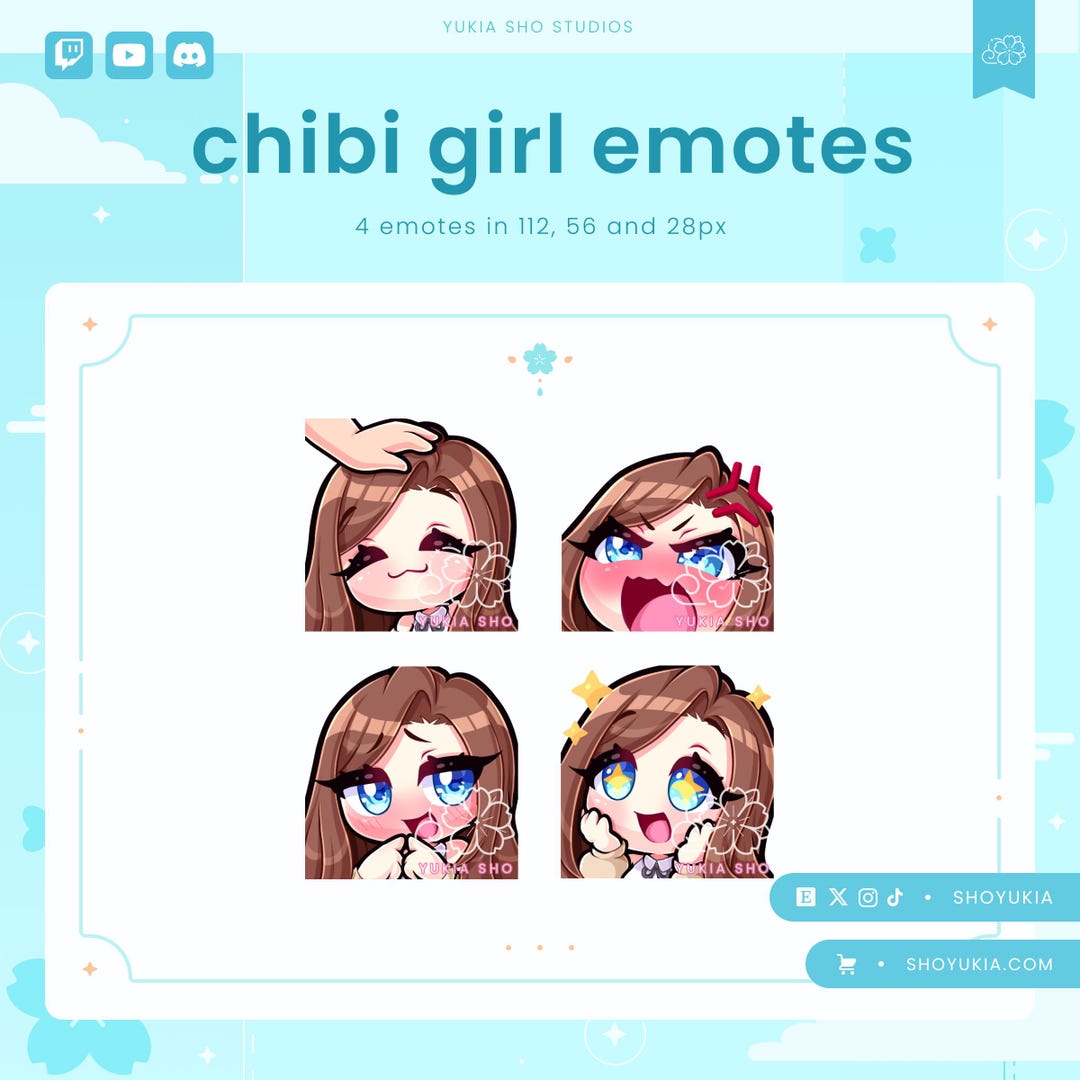 Chibi Girl Twitch Emote Pack (set 2) | Cute Stream Emotes for Youtube ...