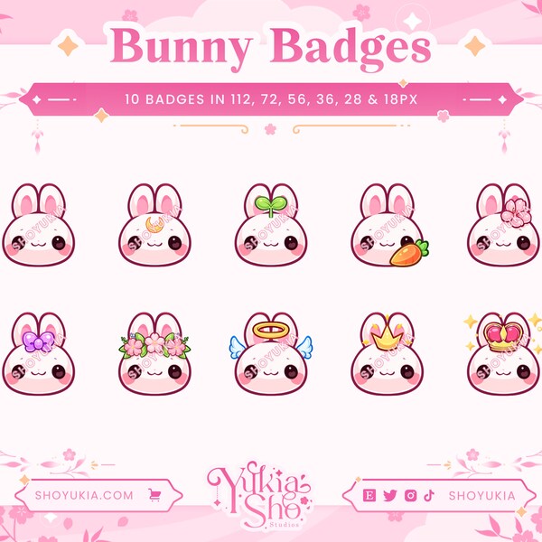 BUNNY Twitch Sub Badges Cute Stream Bit Badges Streamer Emotes Bunny ...