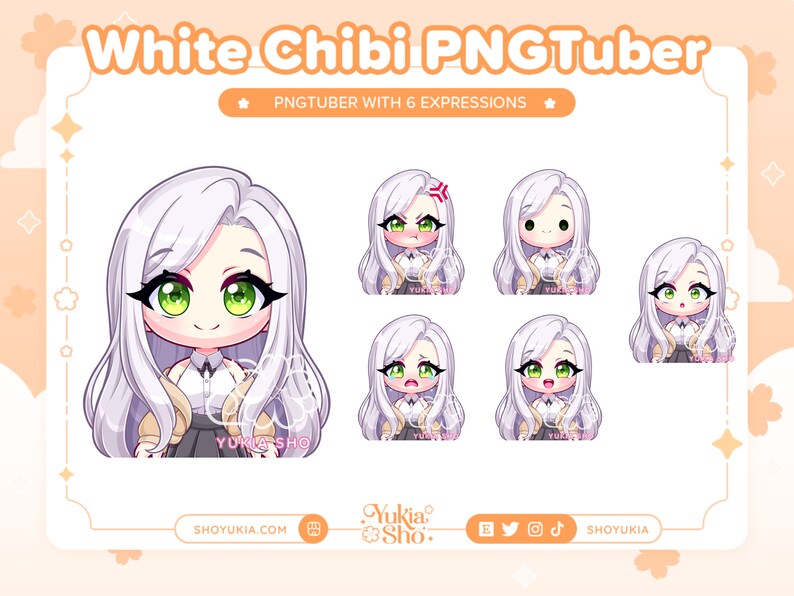White Hair Chibi Pngtuber Model for Twitch/youtube Vtuber - Etsy