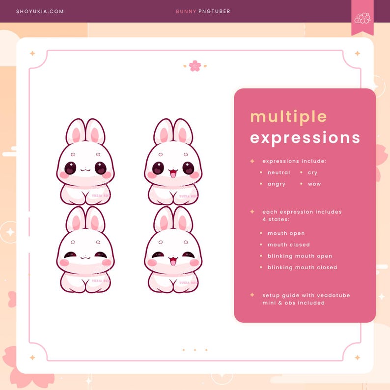 White Chibi Bunny Pngtuber Model | Kawaii Vtuber Avatar for Streaming ...