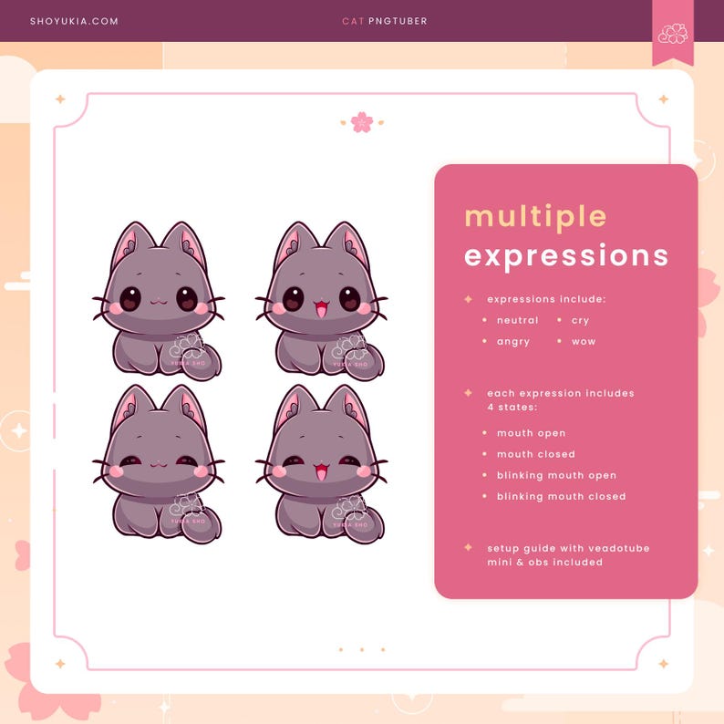 Black Cat Pngtuber Model | Kawaii Vtuber Avatar for Streaming - Etsy