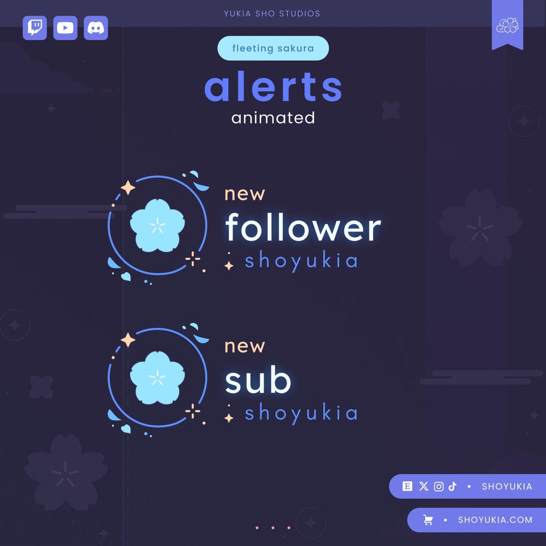Fleeting Sakura Animated Stream Alerts (blue) | Twitch Notification ...