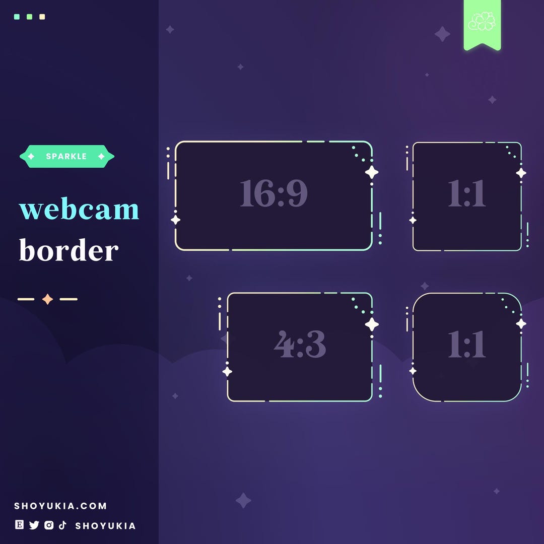 Sparkle Webcam Border (emerald) | 3 Cute Minimal Aesthetic Green Webcam ...
