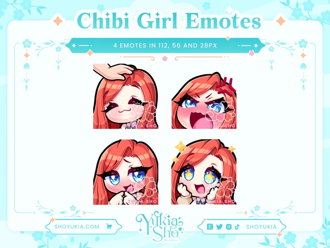 Red Hair Blue Eyes Chibi Emote Set set 2 for Twitch/discord Custom ...