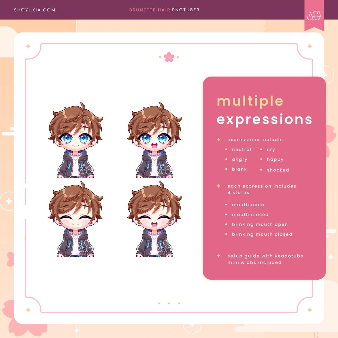 Male Chibi Pngtuber Avatar | Streamer Model for Twitch, Youtube ...