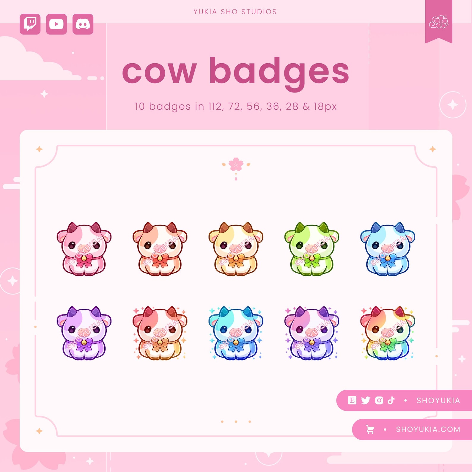 Twitch Sub Badges : Kawaii Cow | Bit Badges, Channel Point Icons for ...