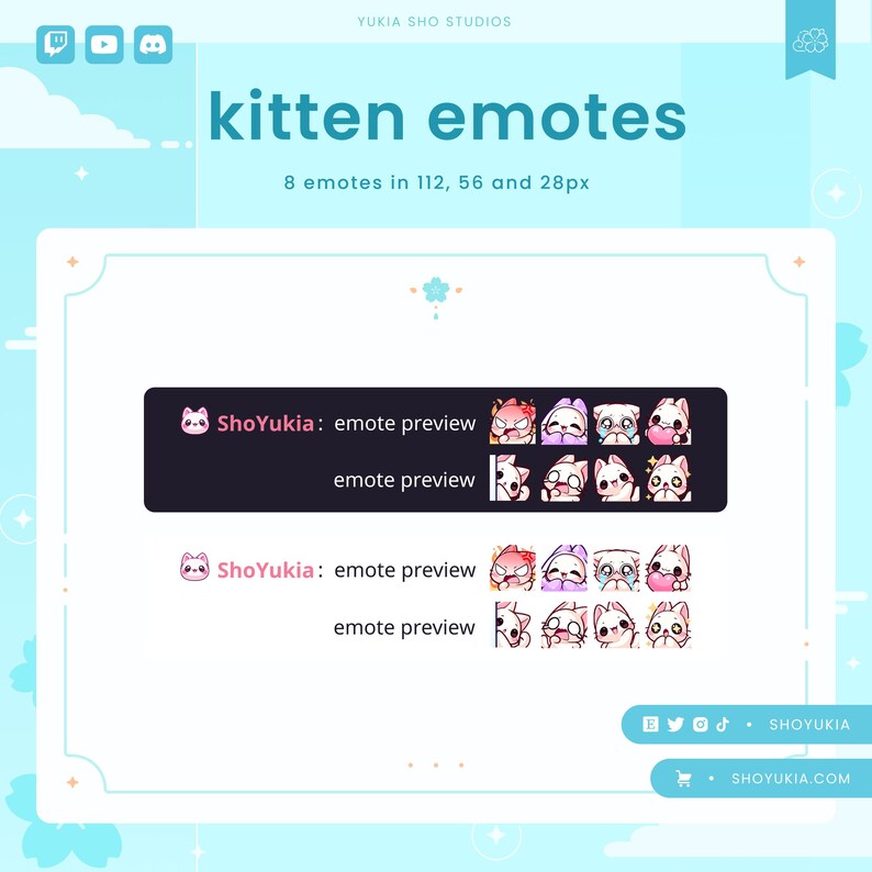 Kitten Twitch Emote Pack | Kawaii Cat Discord Emote - Etsy