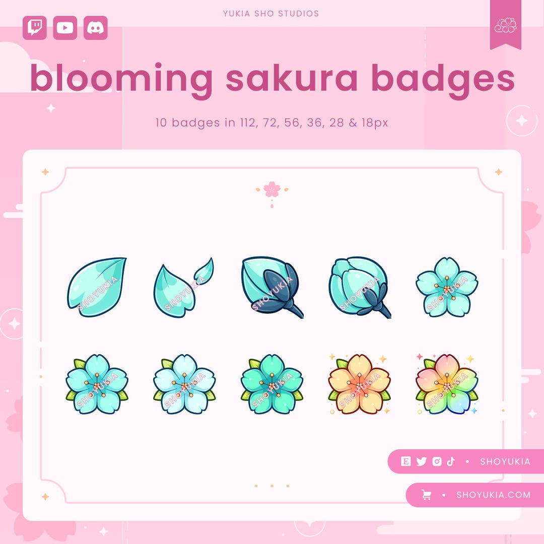 Twitch Sub Badges : Blooming Sakura (teal) | Bit Badges, Channel Point ...