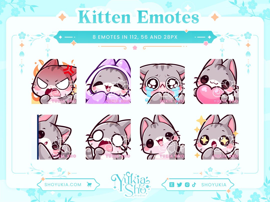 Kitten Twitch Emote Pack (cinza) | Emotes fofos do Twitch | Emote de ...
