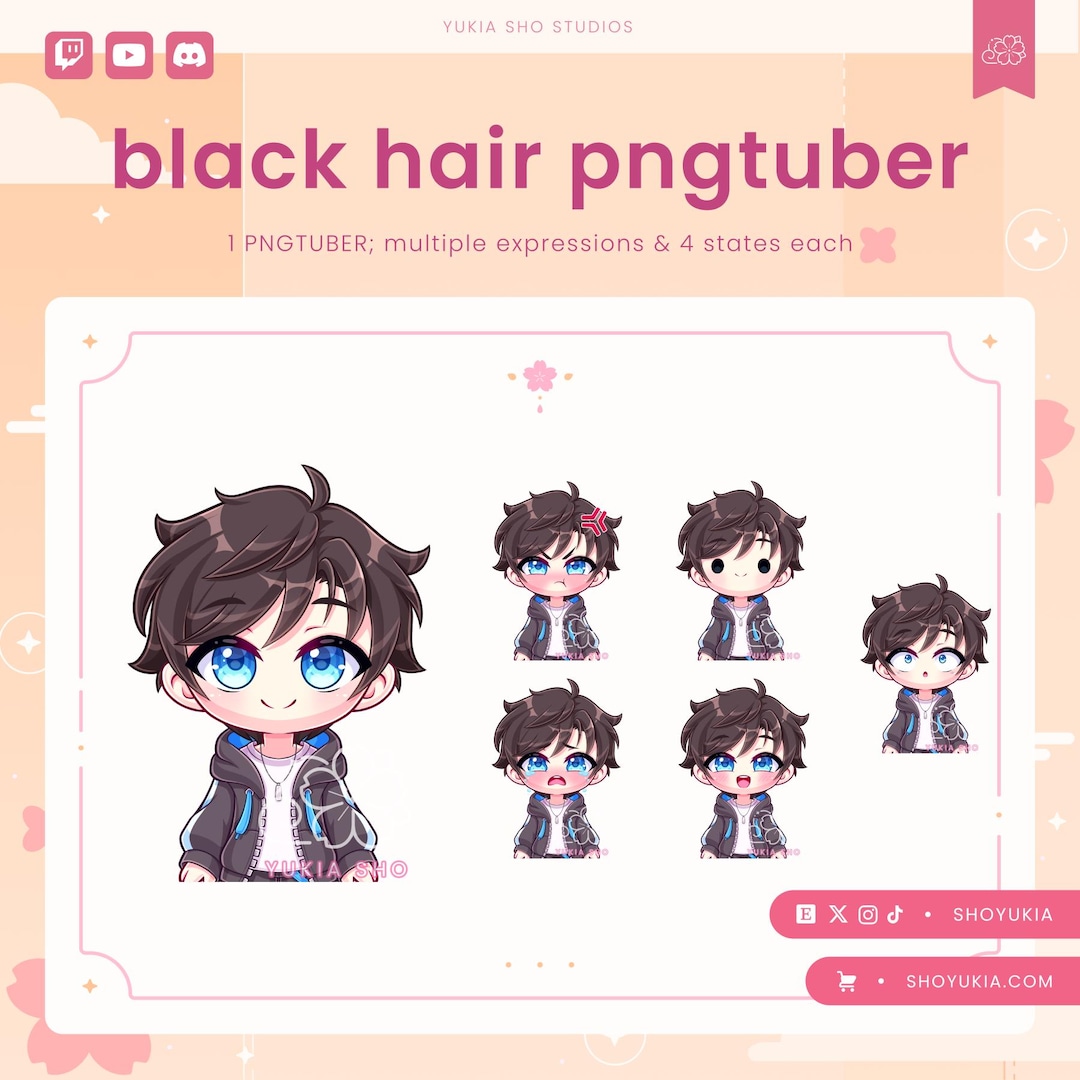 Male Chibi Pngtuber Avatar | Streamer Model for Twitch, Youtube ...
