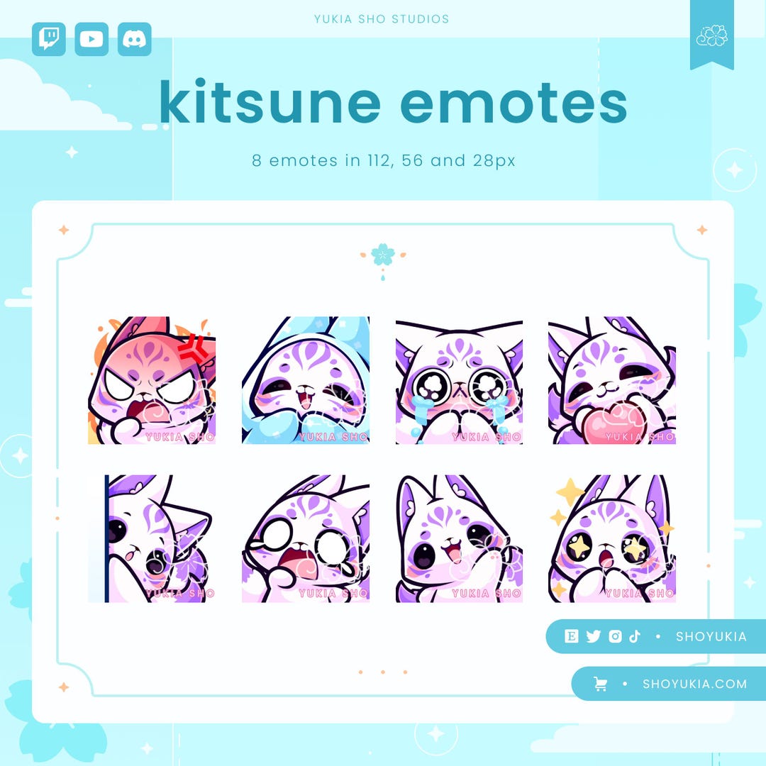 Kitsune Twitch Emote Pack (purple) | Cute Twitch Emotes | Twitch Fox ...
