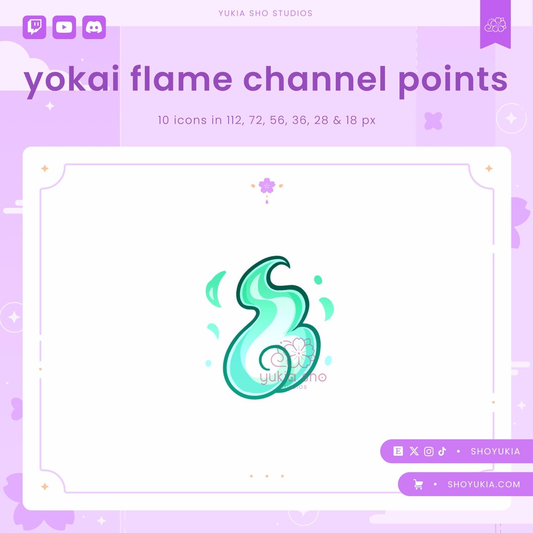 Yokai Flame Twitch Channel Points Icon (teal) | Cute Emotes, Sub Badges ...