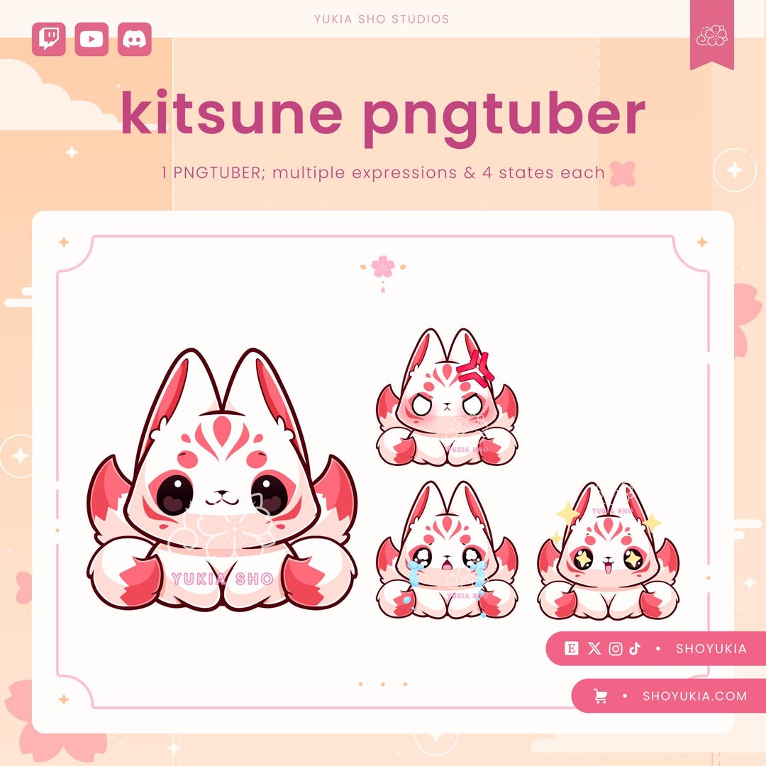 Red Kitsune Pngtuber Model | Kawaii Vtuber Avatar for Streaming - Etsy