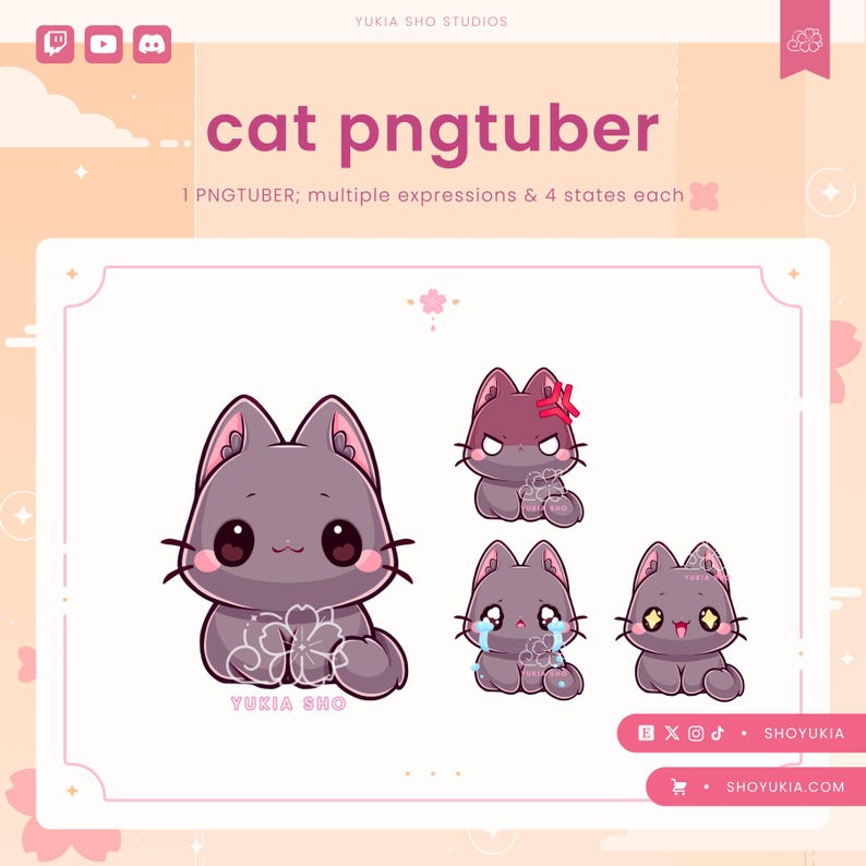 Modelo PNGTuber de gato negro / Lindo avatar de VTuber para streaming ...