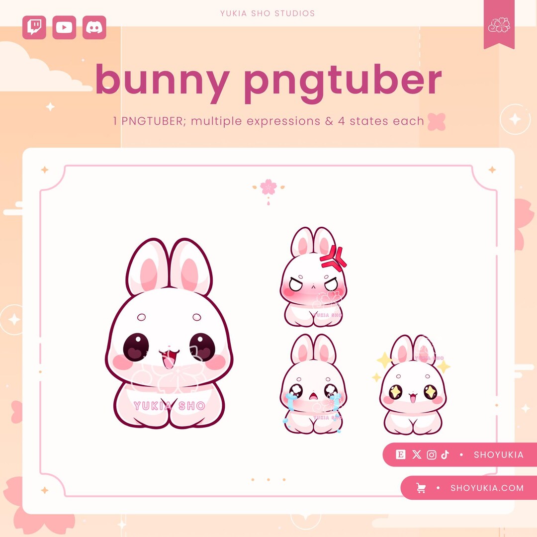 White Chibi Bunny Pngtuber Model | Kawaii Vtuber Avatar for Streaming ...