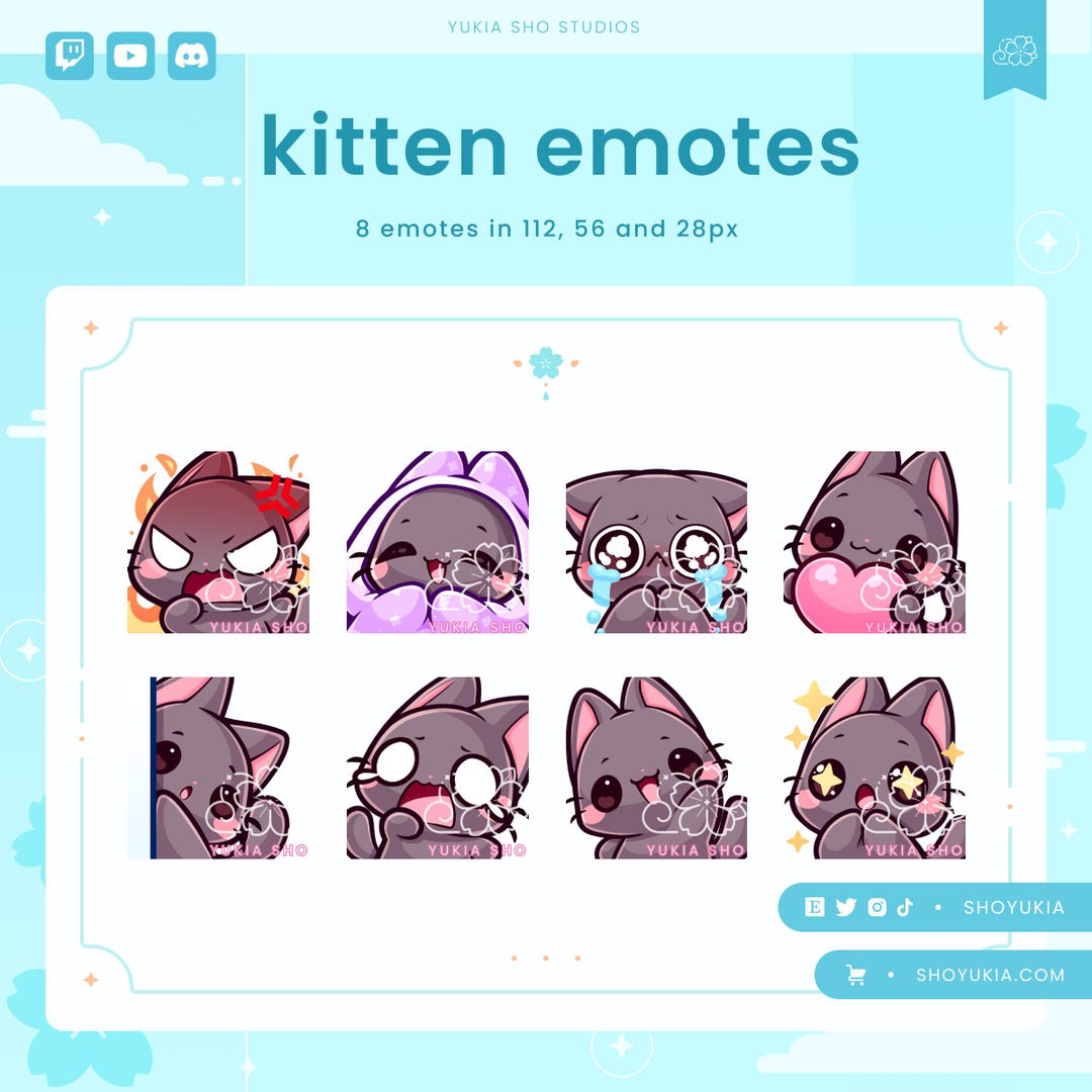 Kitten Twitch Emote Pack | Kawaii Cat Discord Emote - Etsy