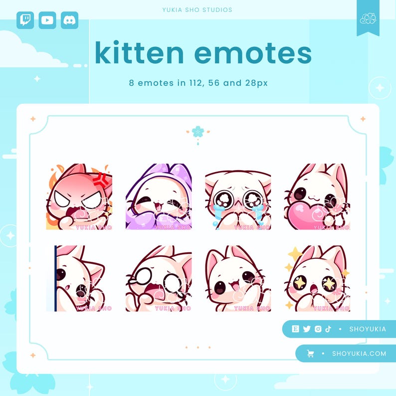 Kitten Twitch Emote Pack | Kawaii Cat Discord Emote - Etsy