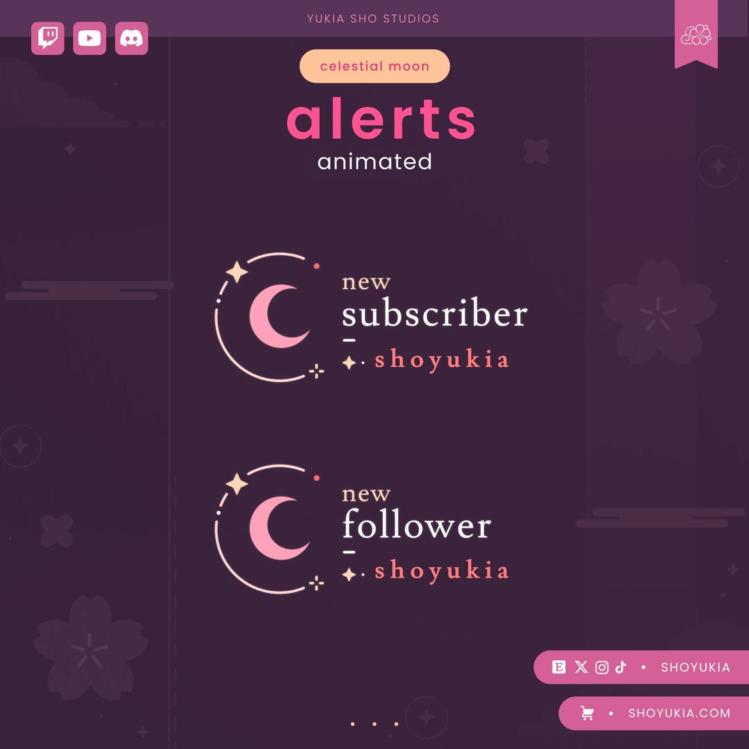 Celestial Moon Animated Stream Alerts (pink) | Twitch Notification Pack ...