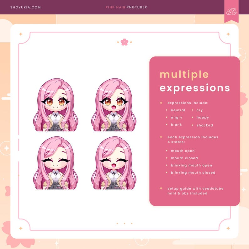 Female Chibi Pngtuber Avatar | Streamer Model for Twitch, Youtube ...