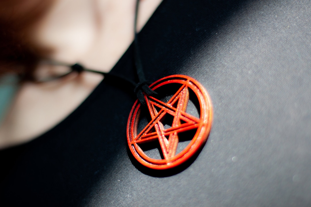 Pentagram Necklace in Red Wood With Adjustable Faux Suede Leather Cord ...
