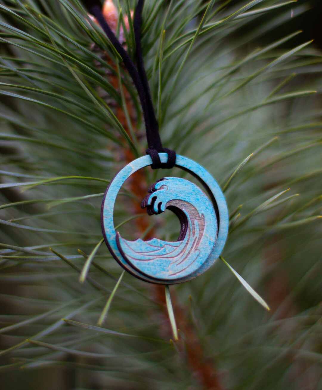 Water Element Necklace, Wooden Wave Pendant, Water Charm for Scorpio ...