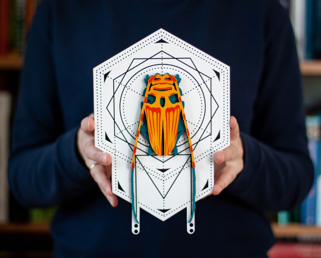 Unique Layered Insect Artwork, Longhorn Beetle 3D Wall Art, Harmless ...