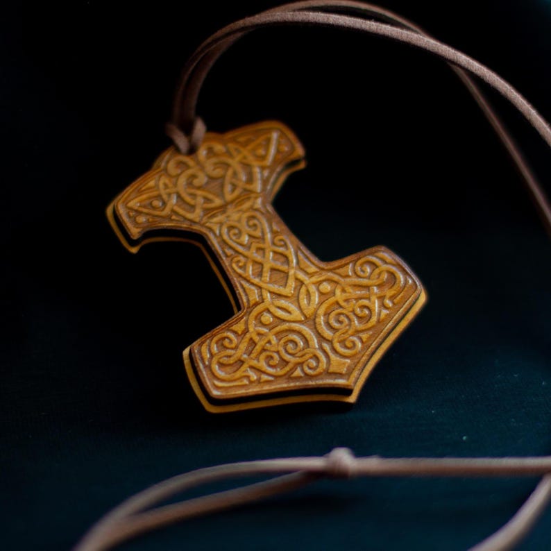 Mjolnir Wooden Pendant, Viking Thor’s Hammer Necklace, Norse Pagan ...