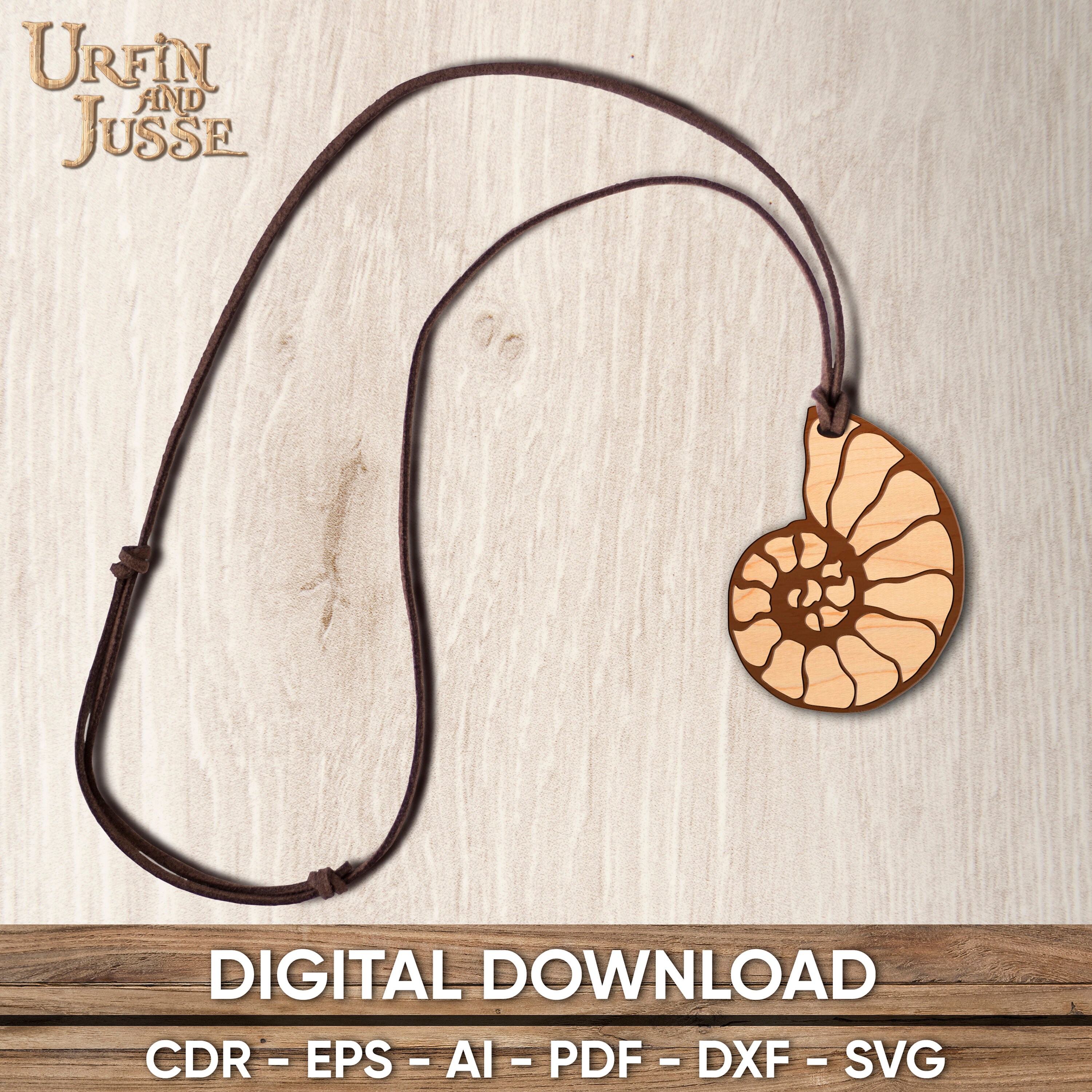 Ammonite Pendant Design for Cutting Project, Wooden Engraved Jewelry ...