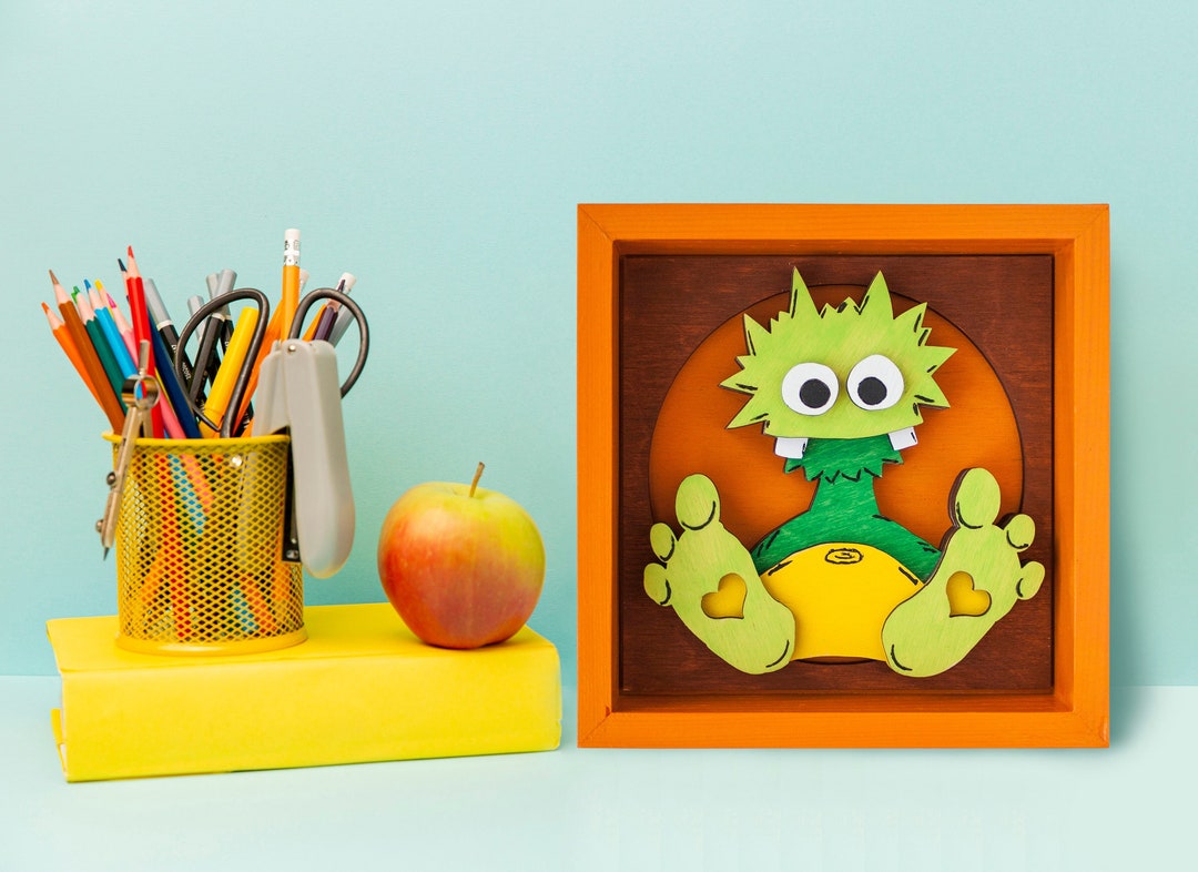 Little Green Space Alien in Orange Shadowbox, Cute Wall Decoration for ...