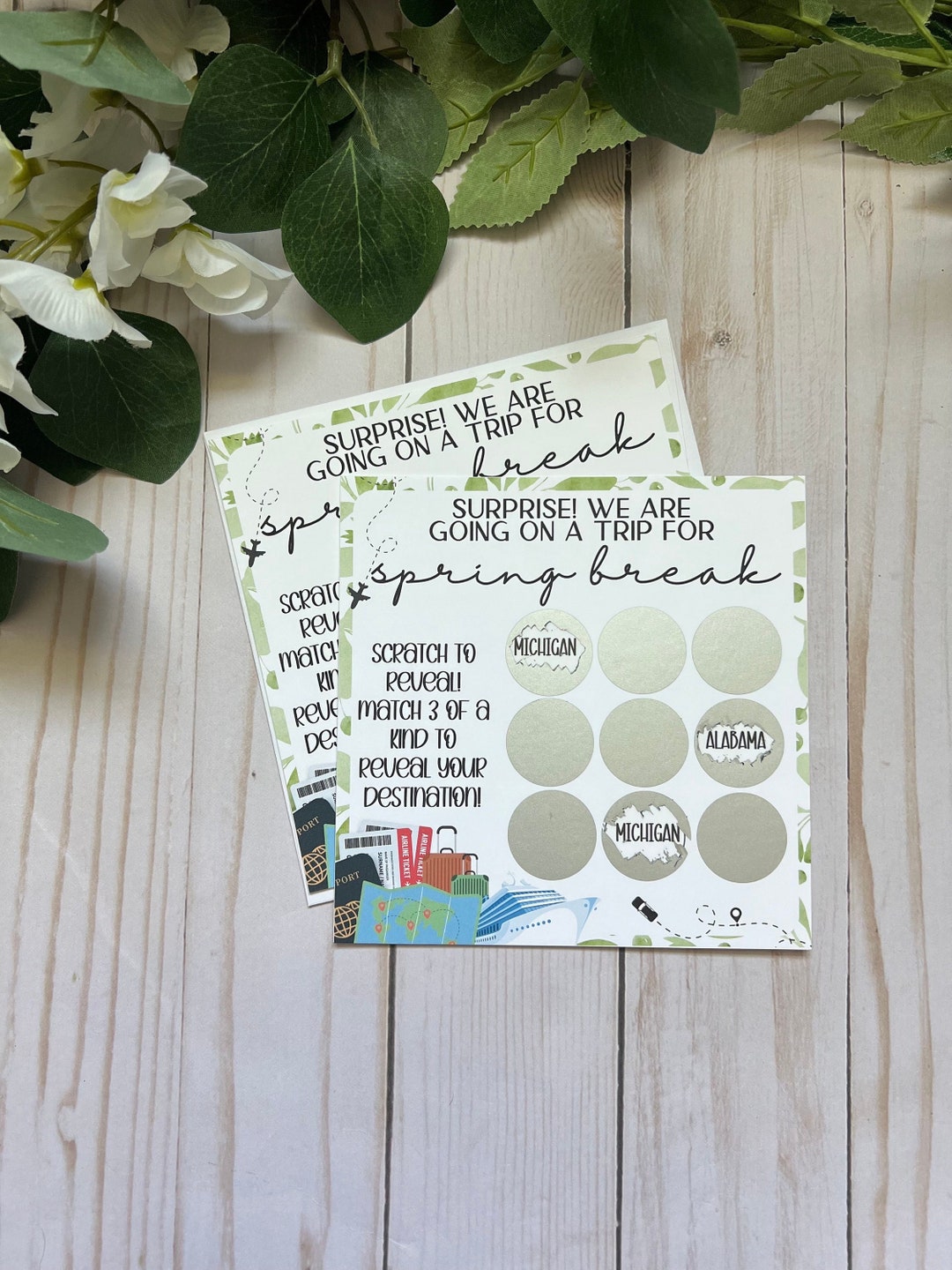 Spring Break Travel Scratch and Match Vacation Reveal--secret Message ...