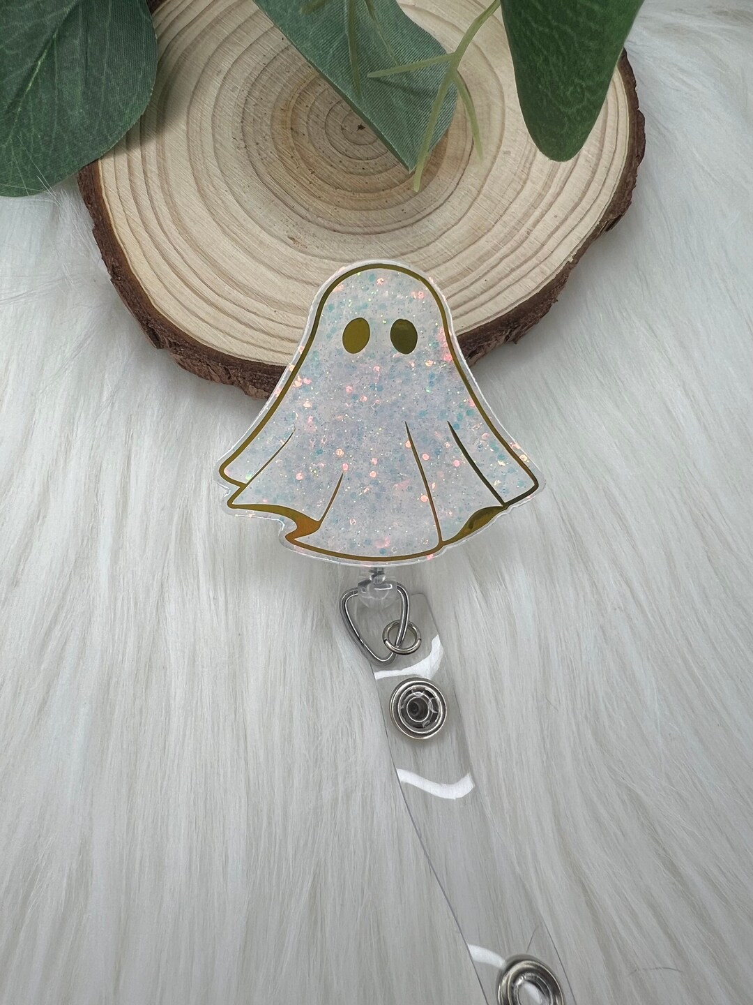 Glitter Gold Ghost Badge Reel--halloween Badge Reel-nurse Badge Reel ...