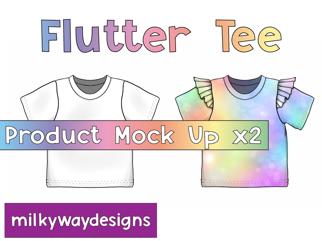 2x Product Mock up Template, Flutter Sleeve Tee Shirt With Optional ...