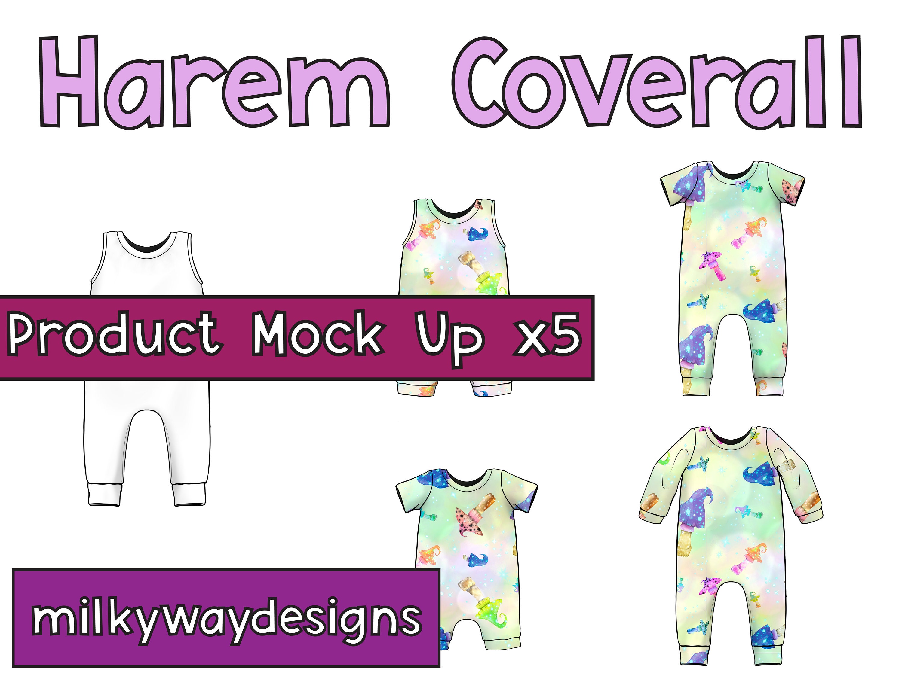 5x Product Mock up Template Harem Coverall Rompers Sleeve and - Etsy