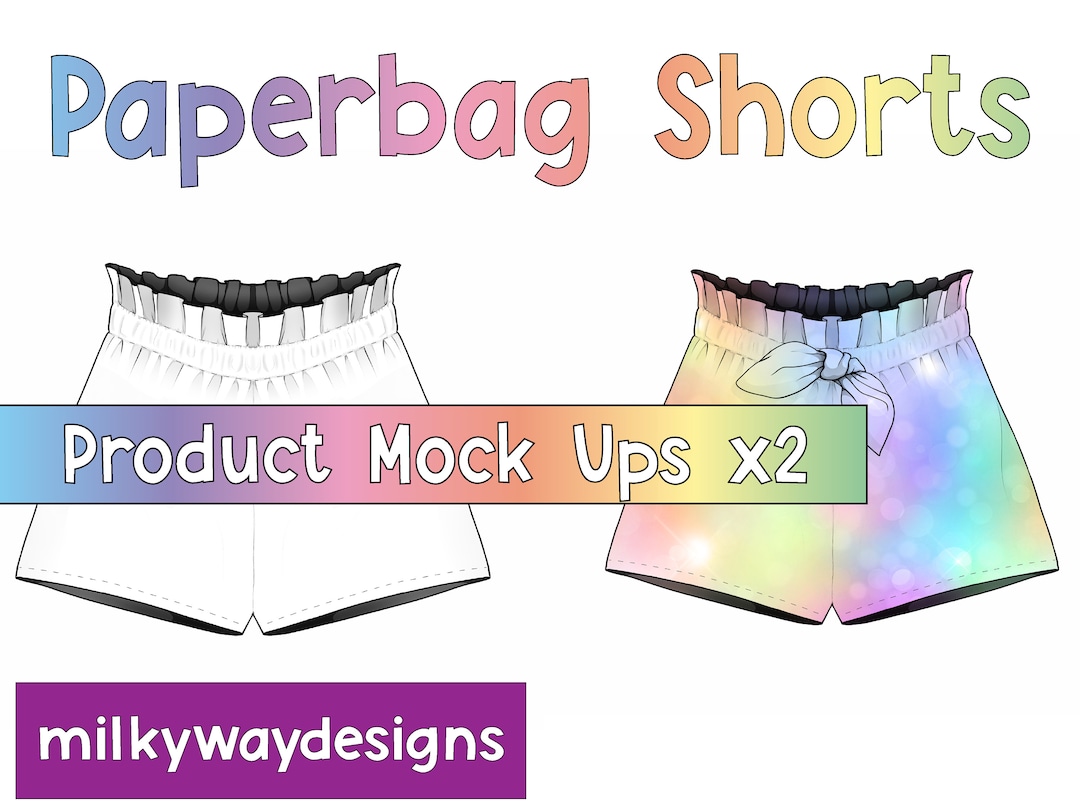 2x Product Mock up Template, Paperbag Waist Shorts, Optional Bow, Paper ...
