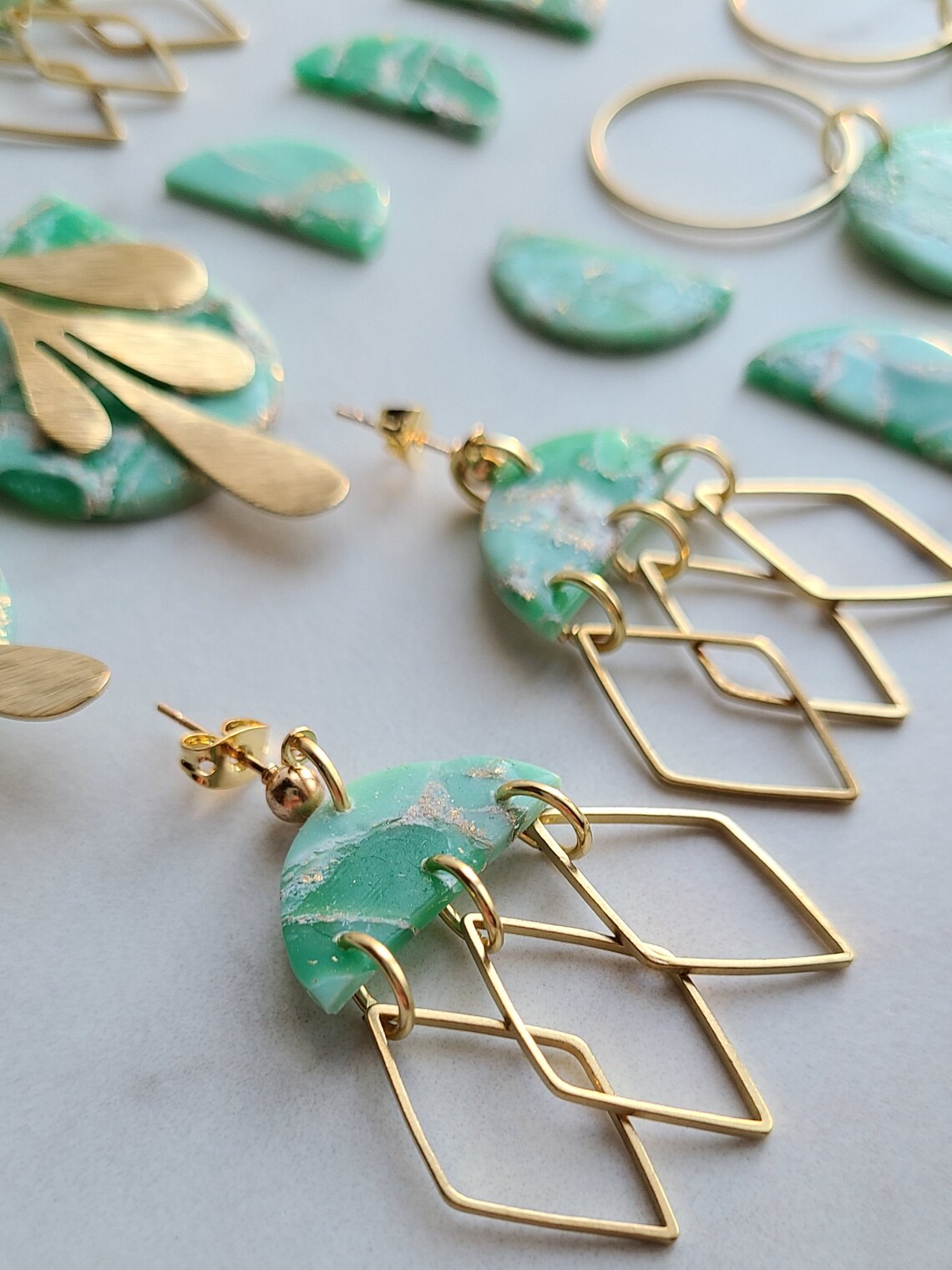 Jade Collection Polymer Clay and Brass Earrings Arches | Etsy
