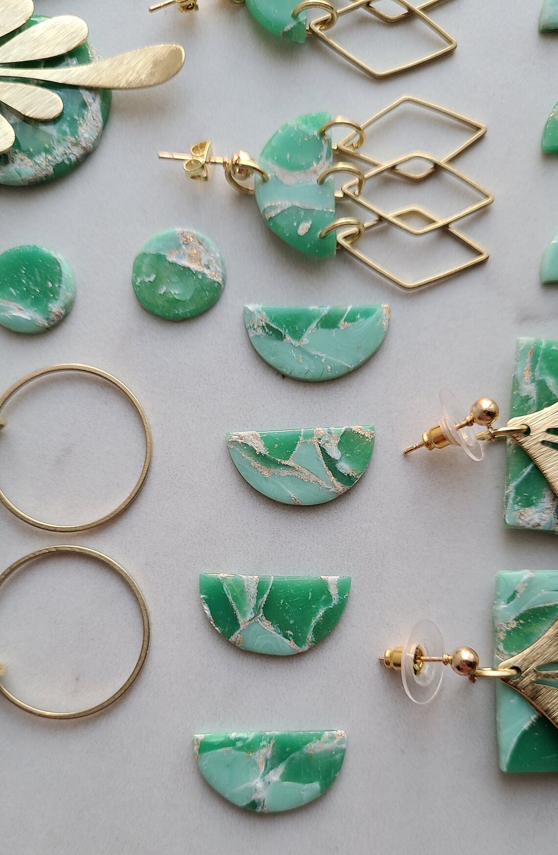 Jade Collection Polymer Clay and Brass Earrings Arches | Etsy