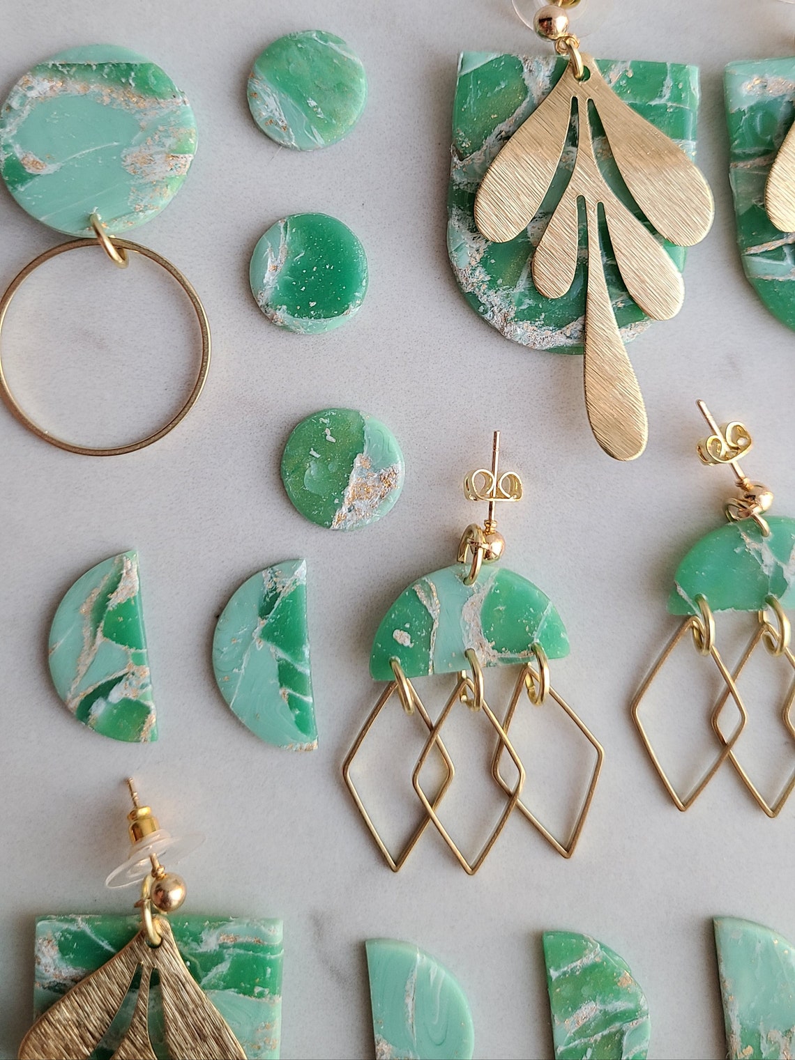 Jade Collection Polymer Clay and Brass Earrings Arches | Etsy