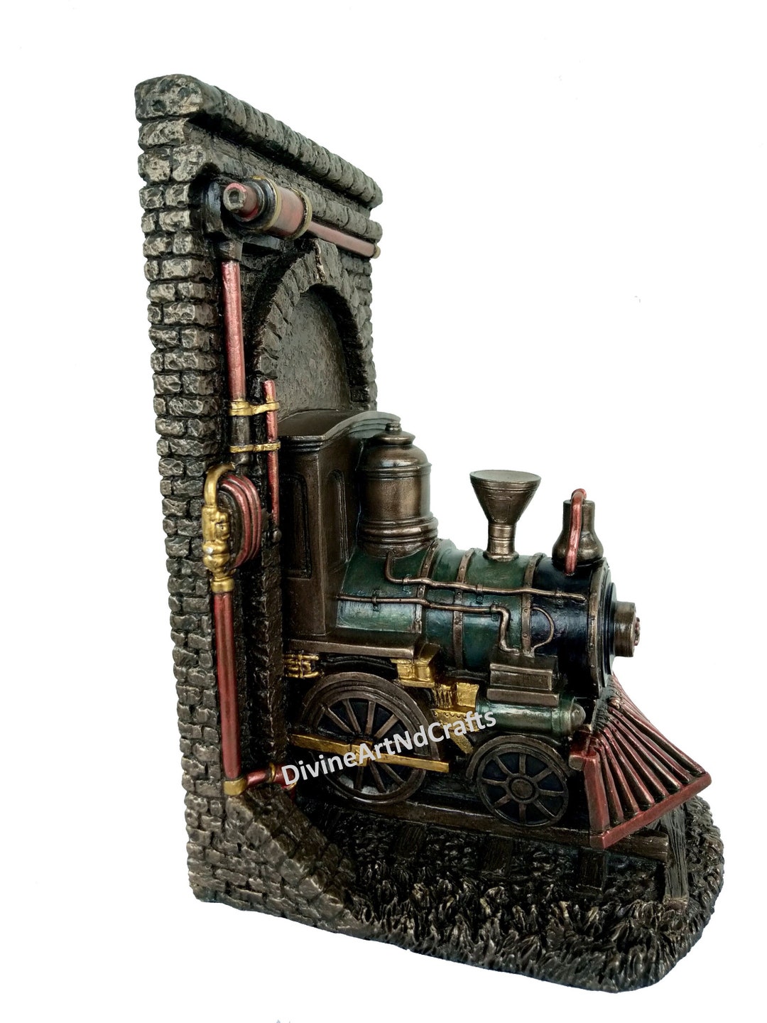 Resin Decorative Bookends Steampunk Steam Locomotive, Bronze Finished ...