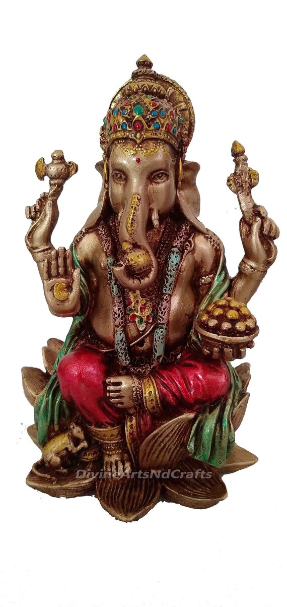 Ganesha Statue 18 CM Copper Finish Lord Ganesh Idol on Louts - Etsy