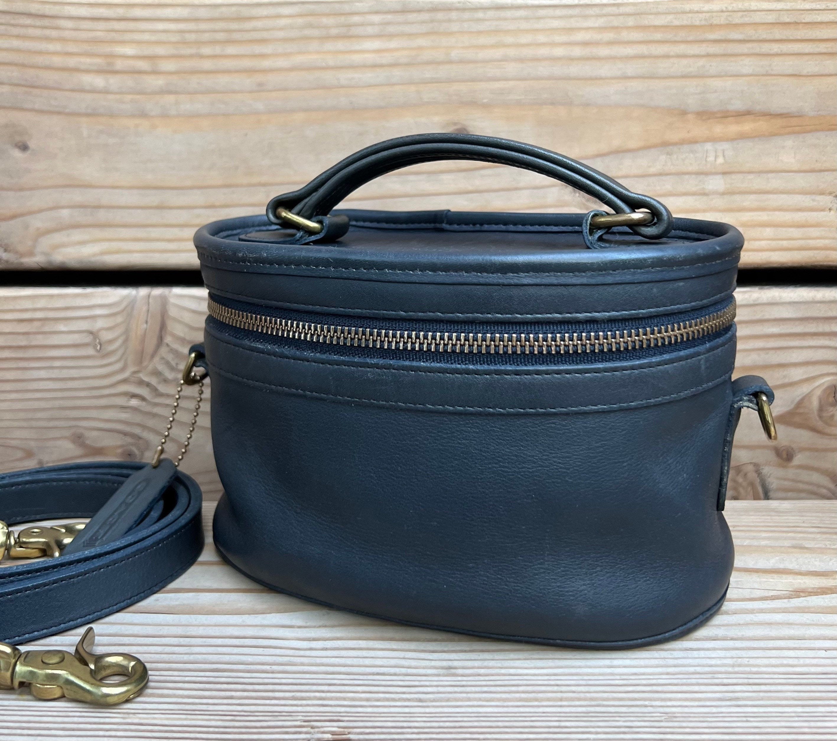 Vintage RARE Black Leather COACH Trail Bag Train Case Crossbody Purse ...