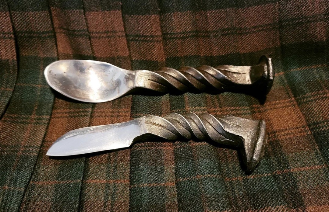 Hand Forged Railroad Spike Charcuterie Knife and Spoon Set - Etsy